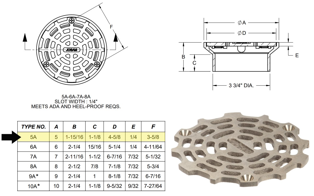 Josam 5" Round Drain Cover with Lock and Stop - Drain-Net