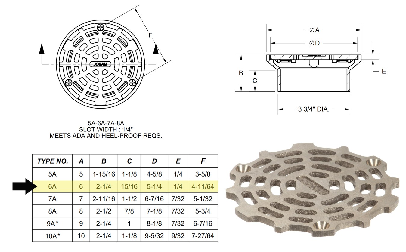 Josam 7" Round Drain Cover - 006140 7A Nikaloy Grate - Drain-Net