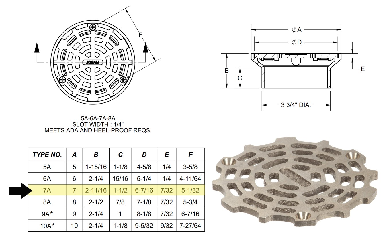 Josam 7" Round Drain Cover with Lock and Stop - Drain-Net