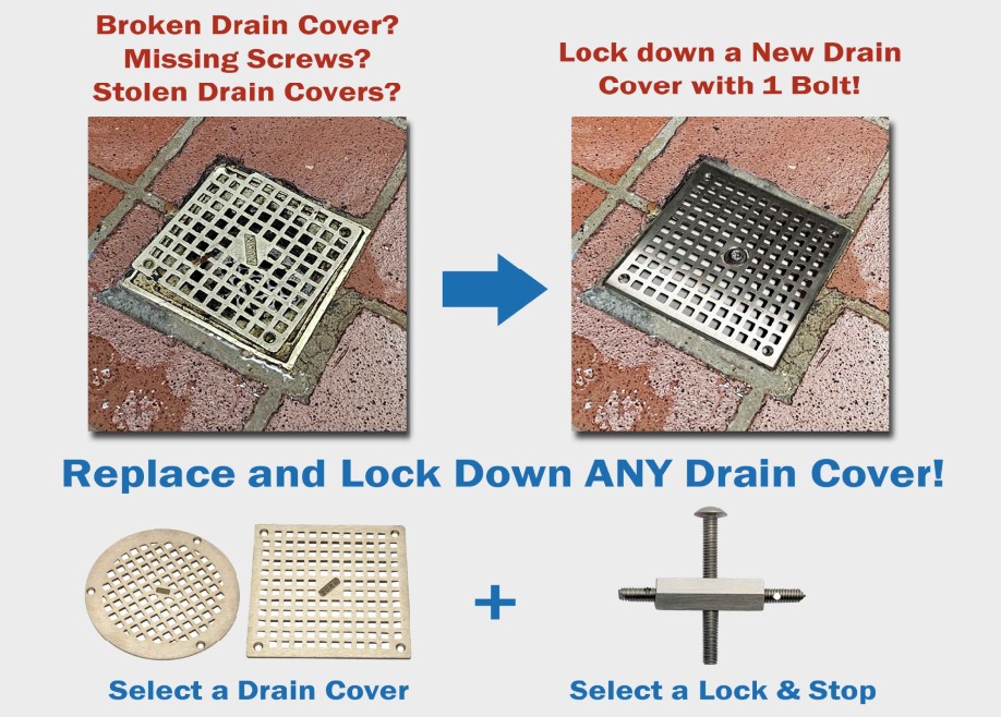 Zurn 6" x 6" Square Floor Drain with Lock and Stop Drain Lock (Actual ...