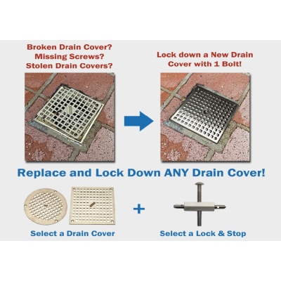 Zurn 6" x 6" Square Floor Drain with Lock and Stop Drain Lock (Actual ...